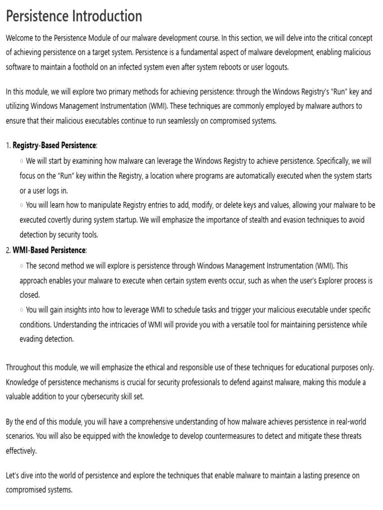 Persistence Introduction | PDF | Malware | Security
