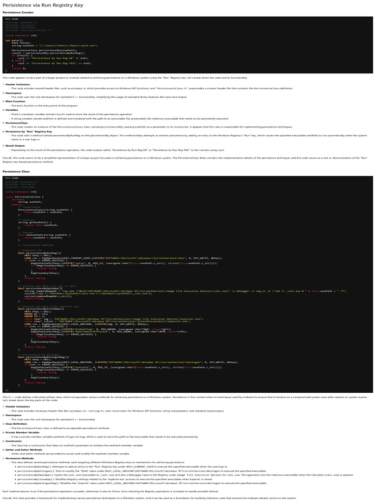 Windows Persistence via Registry Key | PDF | Windows Registry | Computer Programming