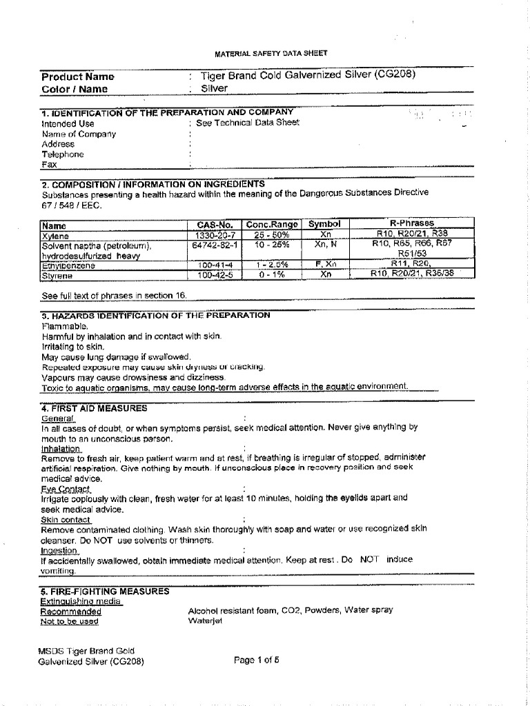 Tiger Cold Galvanising Paint MSDS | PDF