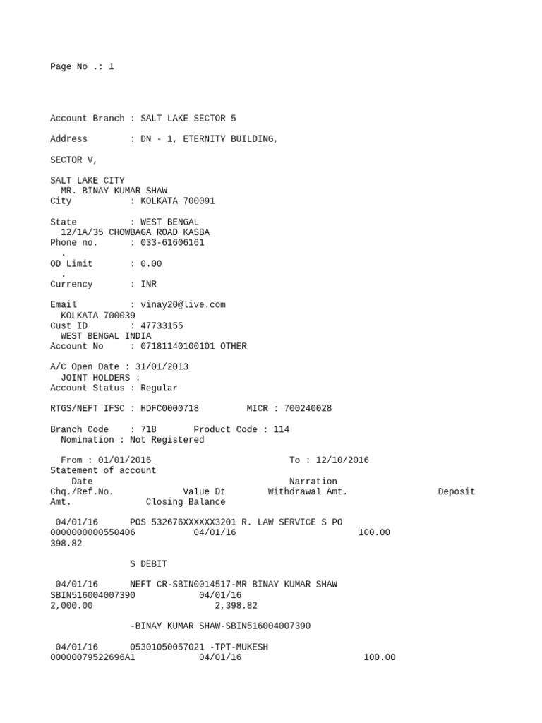 HDFC Bank Statement PDF | PDF | Private Sector | Banking