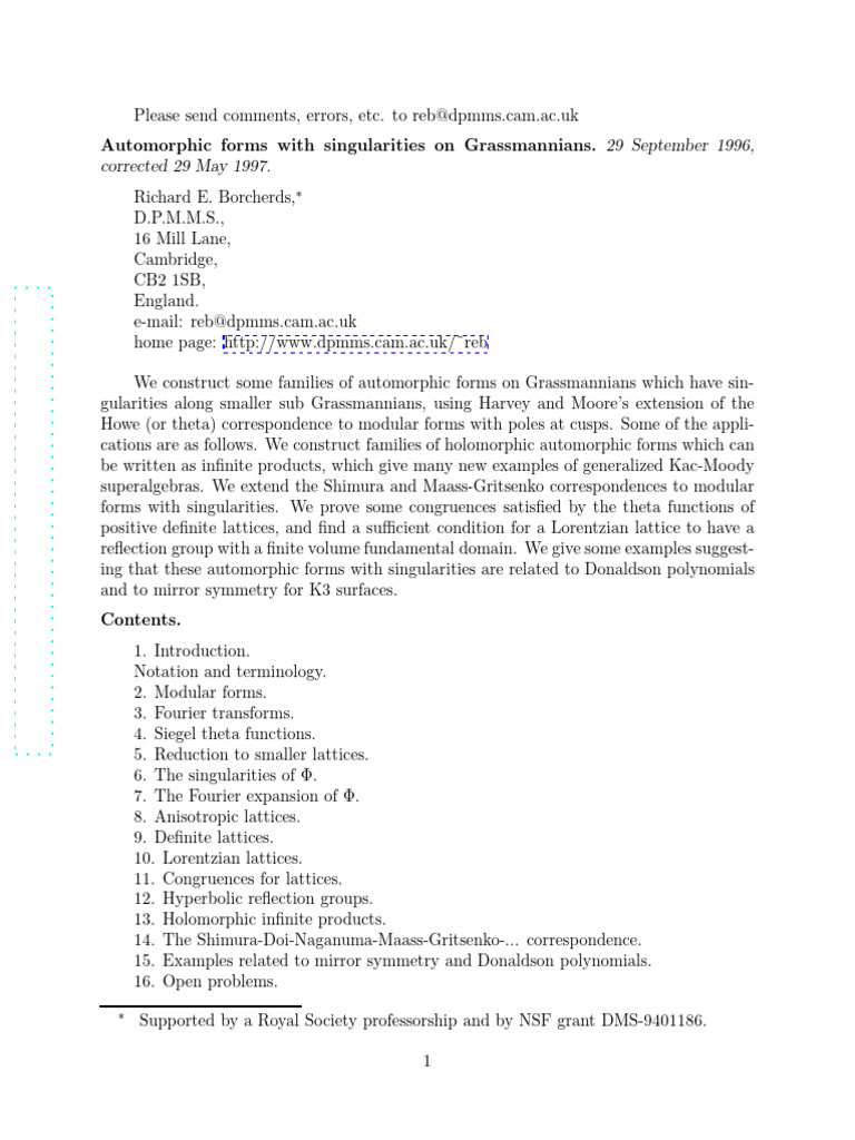 Automorphic forms with singularities on Grassmannians | PDF | Lattice ...