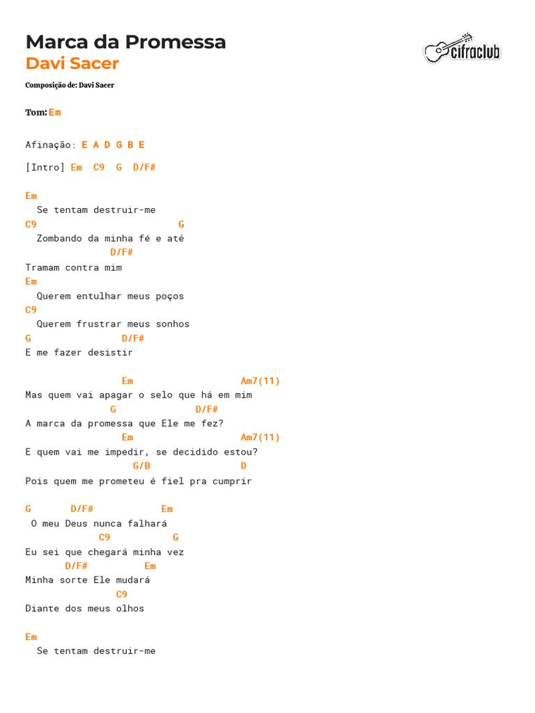 Letra e Acordes de "Marca da Promessa" | PDF