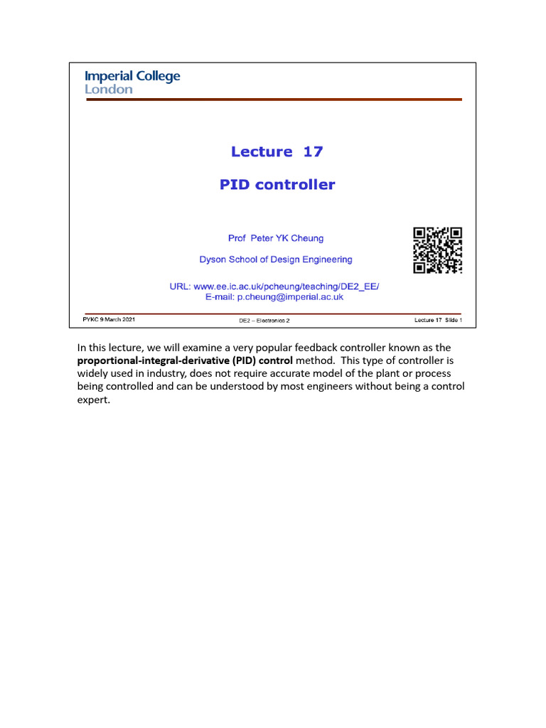 Lecture 17 - PID controller (notes) | PDF | Control Theory | Applied ... Lecture 17 - PID controller (notes) | PDF | Control Theory | Applied ...
