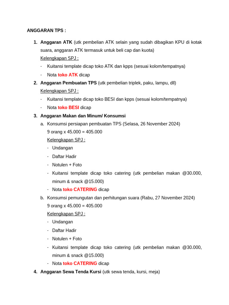 Panduan SPJ Anggaran TPS | PDF