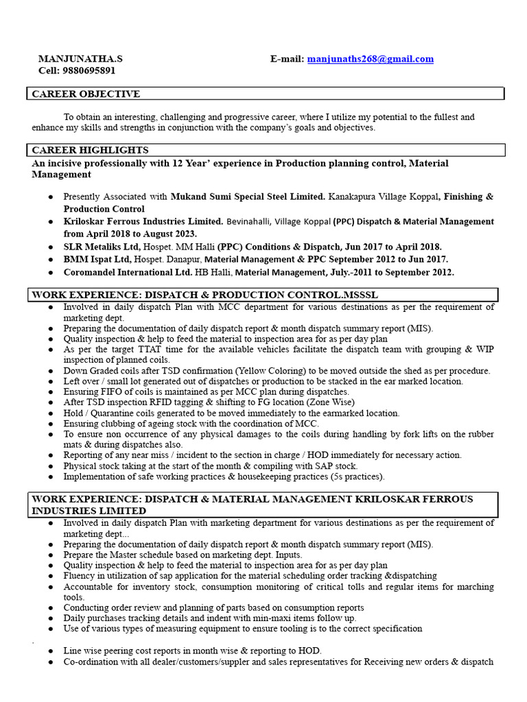 S.Manjunath C V | PDF | Inventory