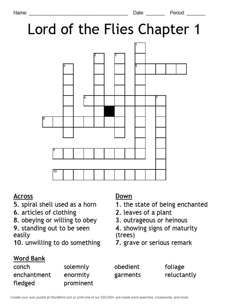 Lord of The Flies Chapter 1 Crossword | PDF