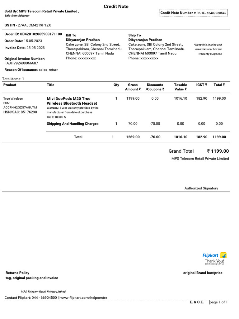 Mivi Invoice | PDF | Tamil Nadu