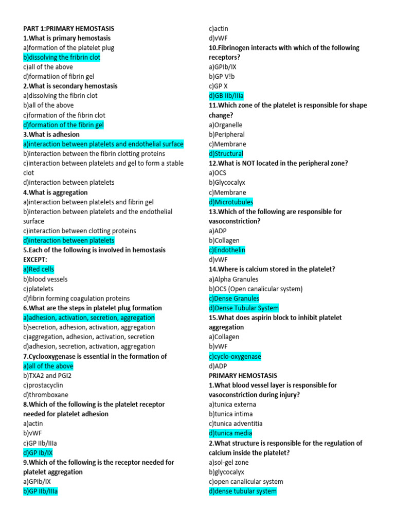 Reviewer Primary Hemostasis | PDF | Coagulation | Platelet