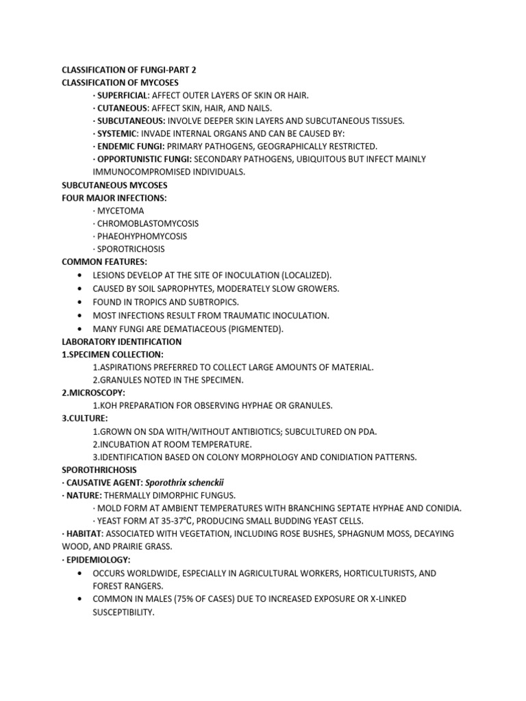 Fungal Mycoses Classification Overview | PDF | Infection | Immunology