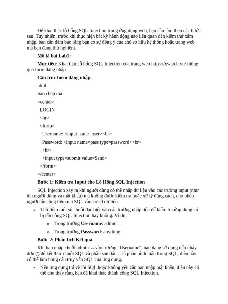 Khai Thác L H NG SQL Injection | PDF