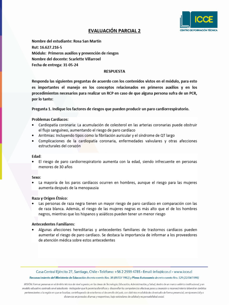 Evaluacion Parcial 2 Primeros Auxilios y Prevención de Riesgos | PDF | Reanimación ...