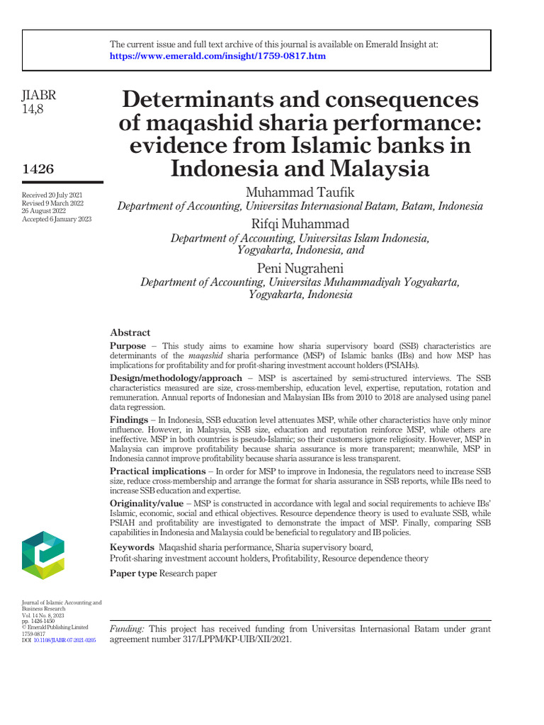 Determinants and Consequences of Maqashid Sharia Performance: Evidence ...