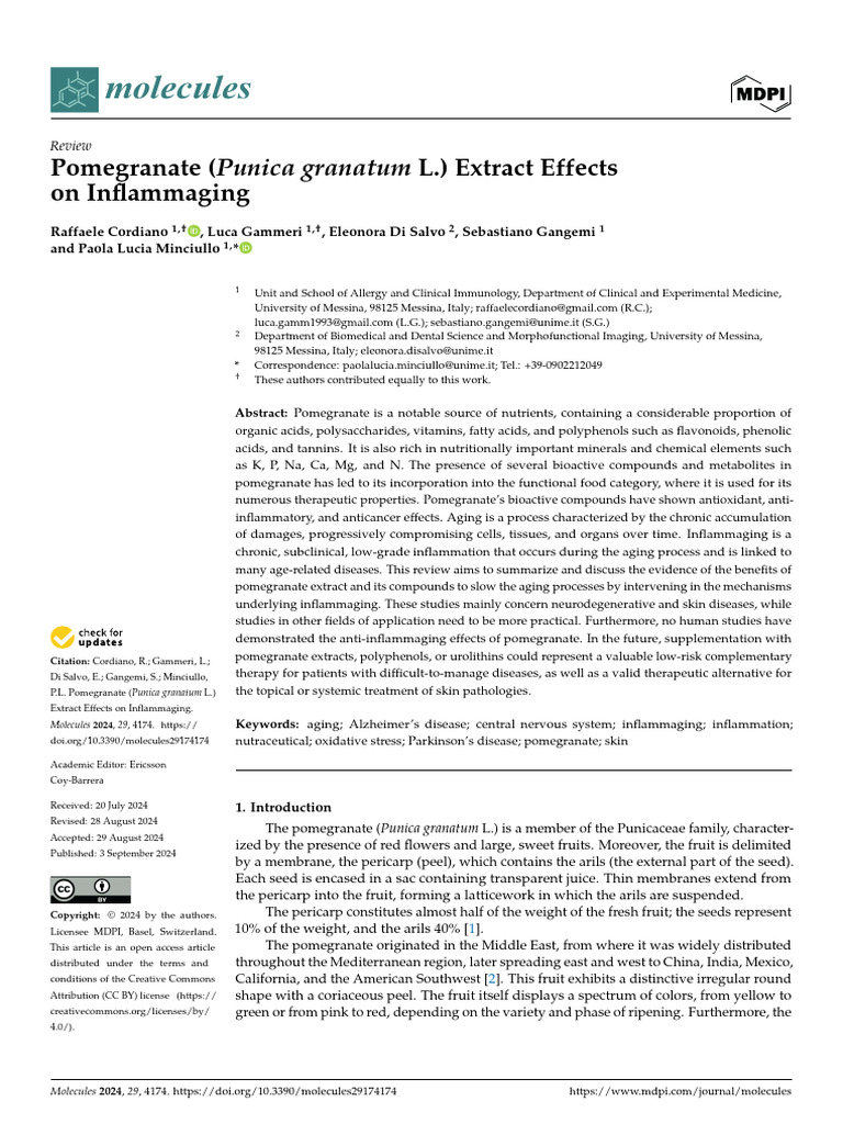 Pomegranate Punica granatum L. Extract Effects on Inflammaging | PDF | Polyphenol | Antioxidant