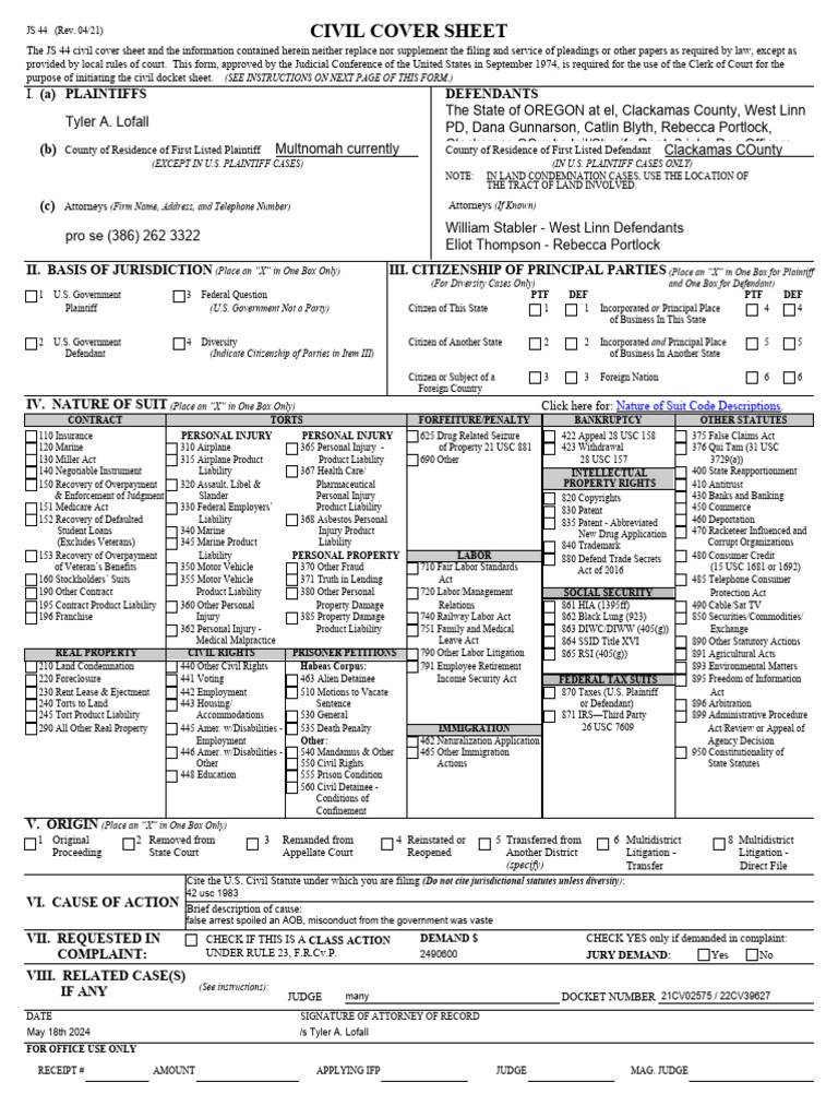 01. Civil Cover Sheet | PDF | Lawsuit | Diversity Jurisdiction