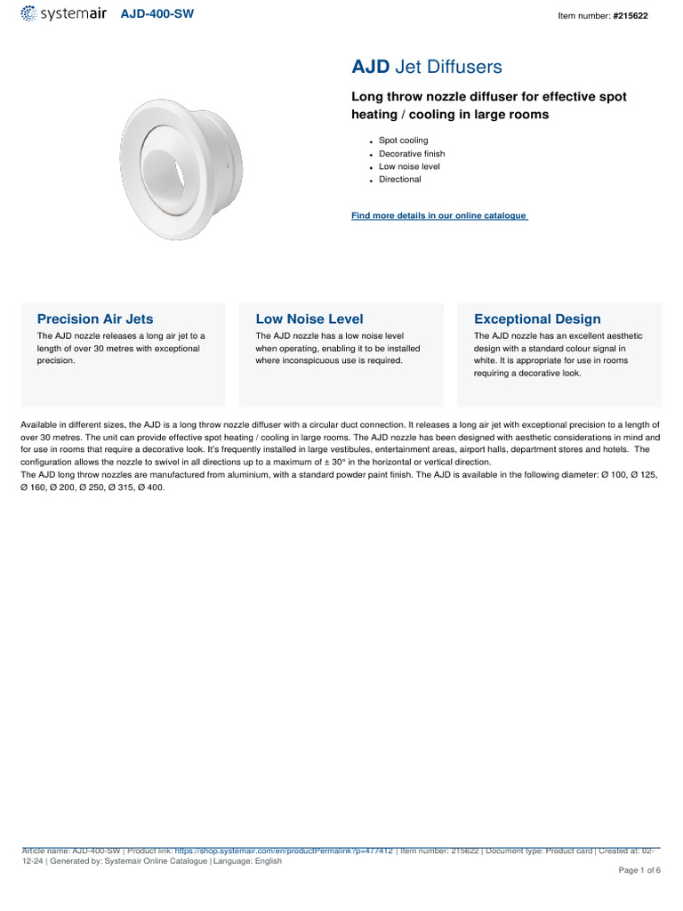 Systemair AJD-400-SW | PDF | Nozzle | Continuum Mechanics