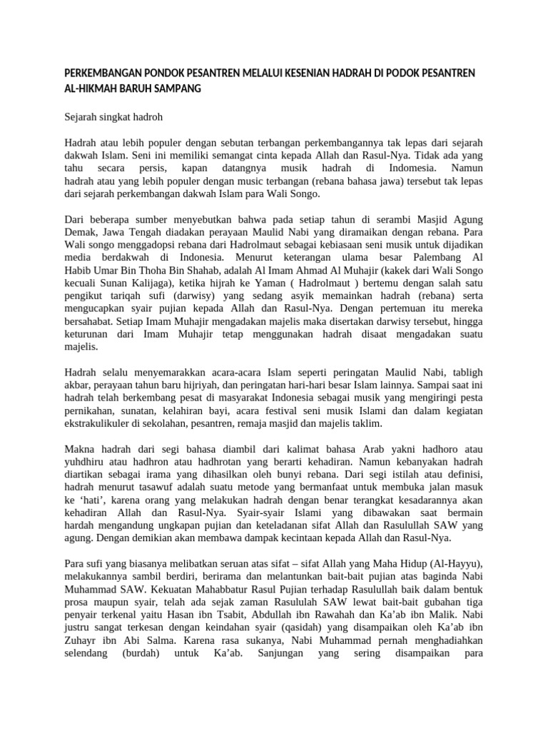 Perkembangan Pondok Pesantren Melalui Kesenian Hadrah Di Podok ...