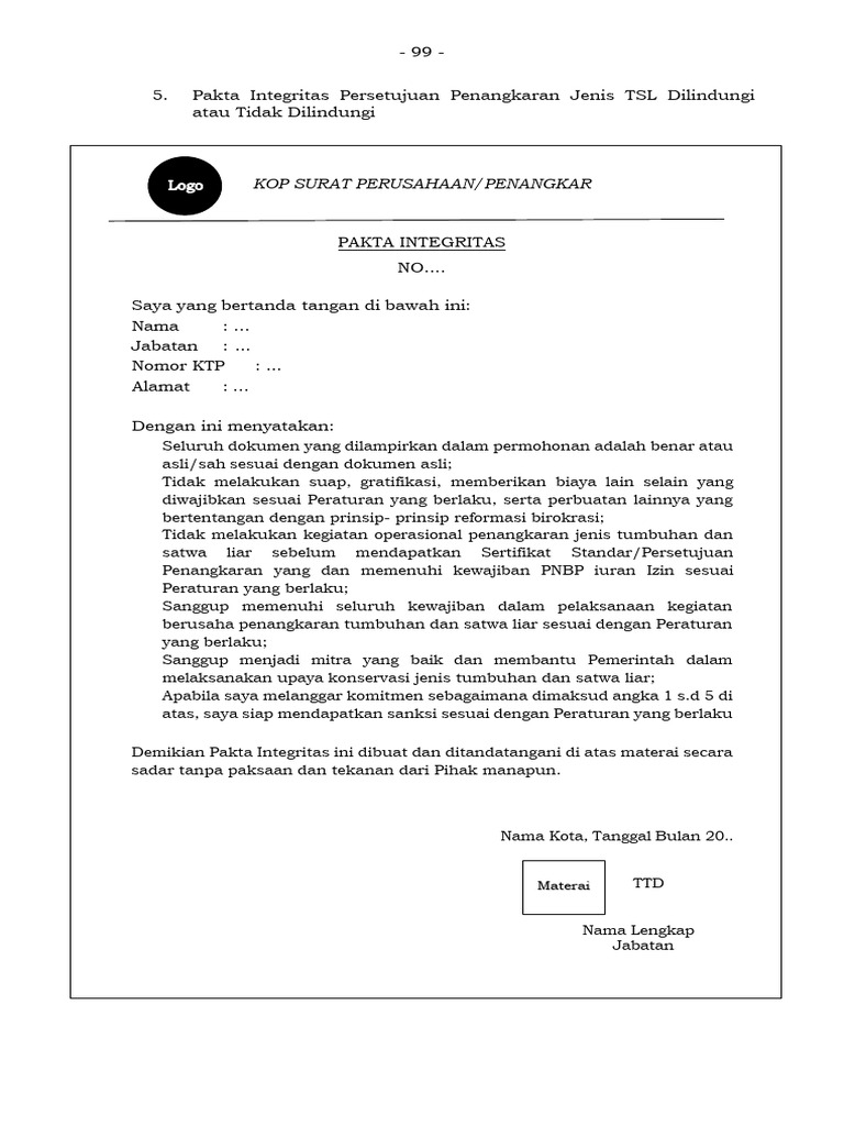 PERMEN LHK - 18 - 2024-Pakta Integritas | PDF