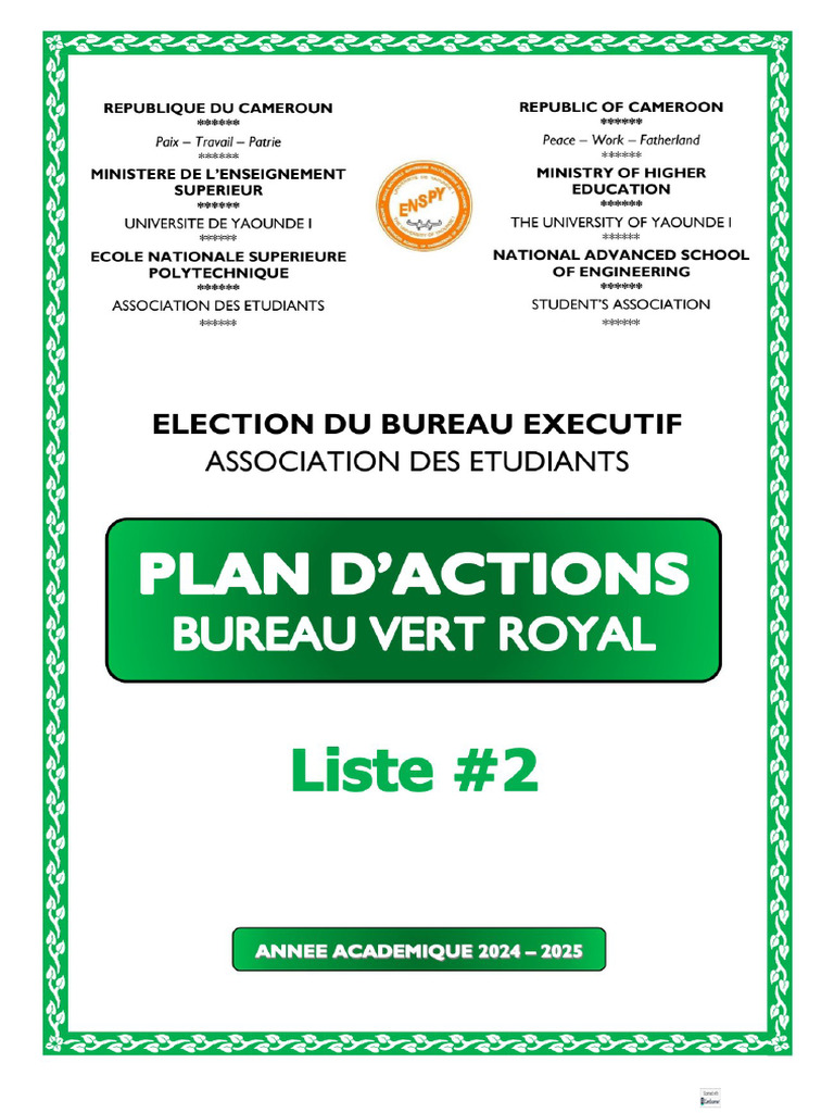 Liste 2 Vert Royal Plan D'actions Ae Enspy | PDF