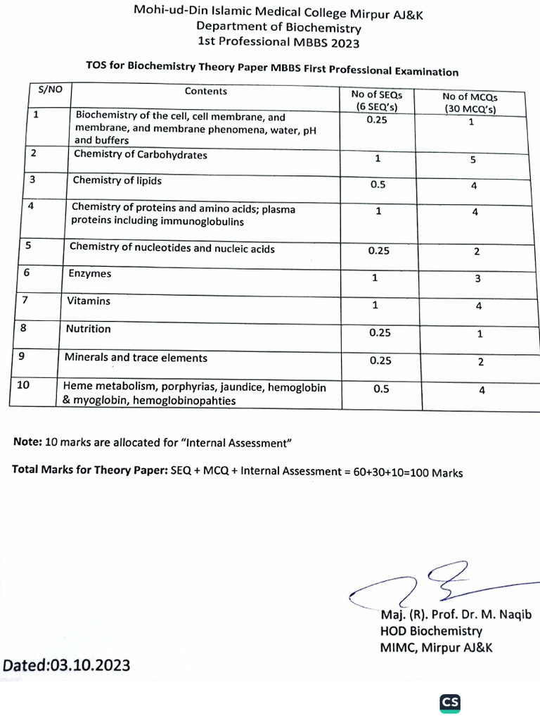 TOS Biochemistry 1st Prof | PDF