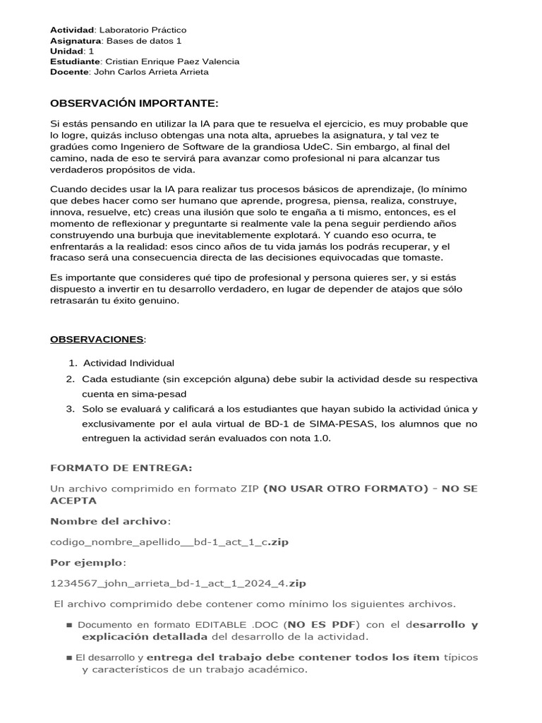 ACTIVIDAD 1 - BD1 (Reparado) | PDF | Base de datos relacional | SQL