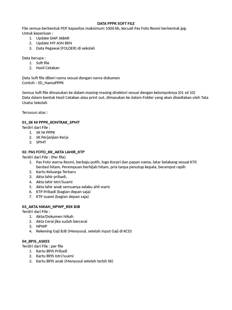 Daftar Data Pppk Soft File Dan Cetakan | PDF