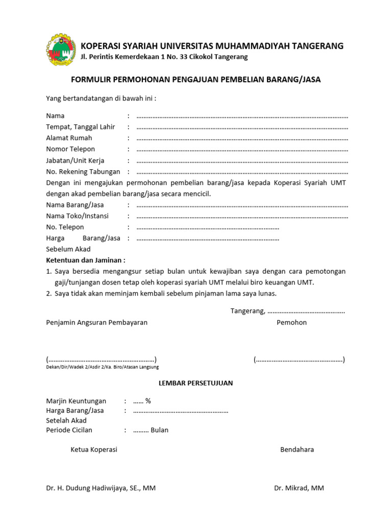 Formulir Permohonan Pengajuan Pembelian Barang | PDF