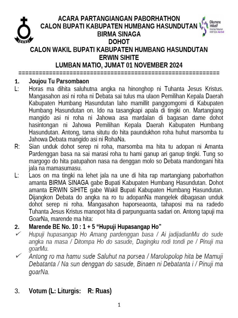 Acara Paborhathon Bupati Humbang Hasundutan | PDF