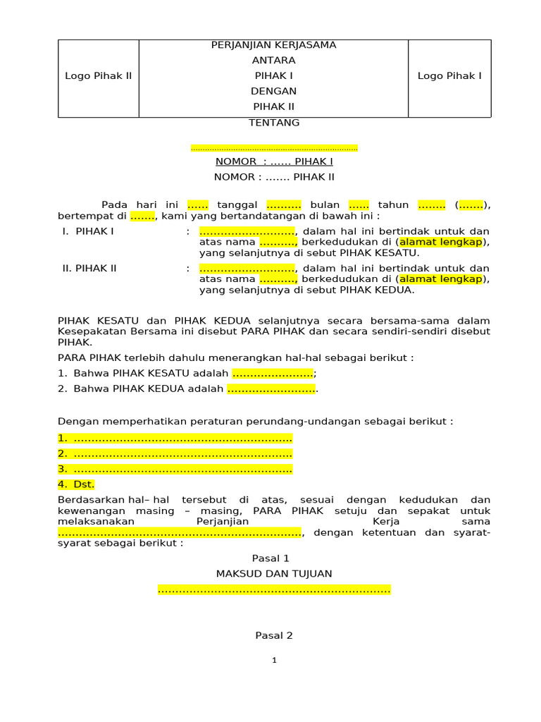 Contoh Draft Kerjasama | PDF