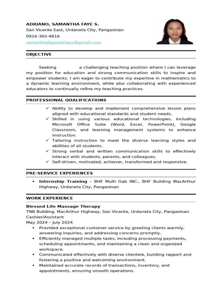 RESUME-application-letter-SAMMY | PDF | Behavior Modification