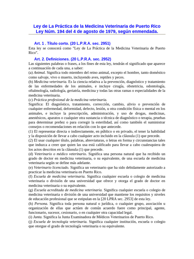Ley 194 1979 | PDF | Medicina Veterinaria | Medicina
