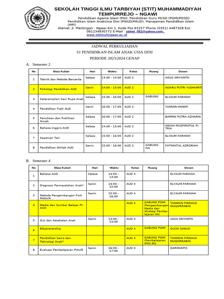 Jadwal Perkuliahan | PDF