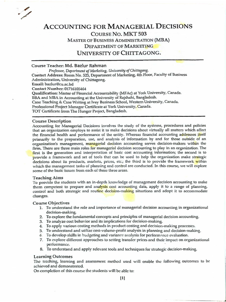 Accounting Managerial Decision | PDF