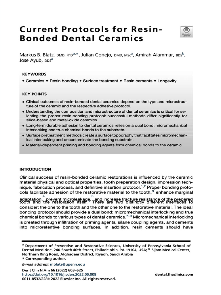 Current Protocols for Resin-Bonded Dental Ceramics | PDF | Ceramics | Dental Composite
