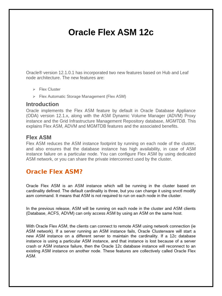 Oracle Flex ASM 12c | PDF | Computer Cluster | Computer Network Oracle Flex ASM 12c | PDF | Computer Cluster | Computer Network