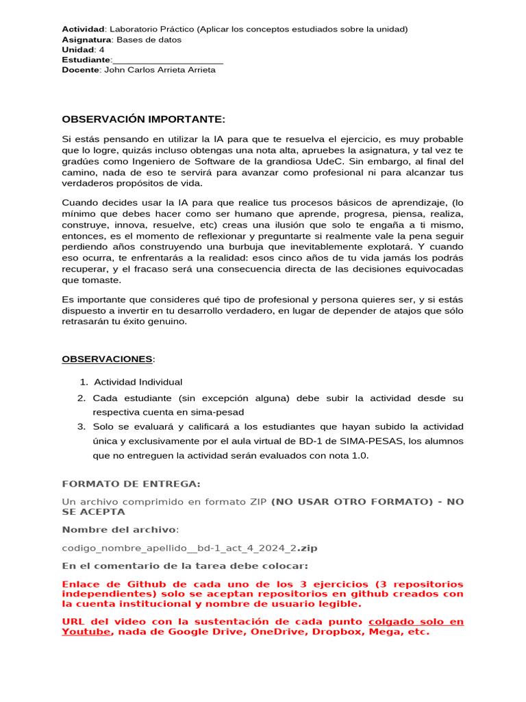 Actividad 4 - Tutor - BD1 | PDF | Bases de datos | SQL