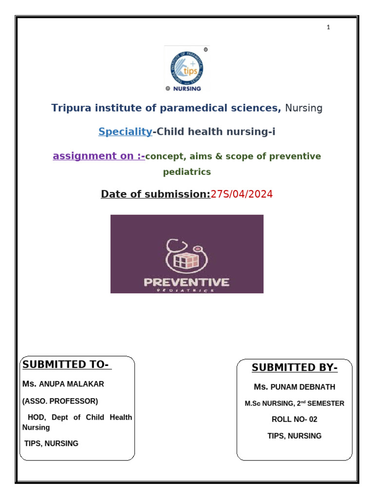 Assignment On Preventive Pediatrics | PDF | Breastfeeding | Malnutrition