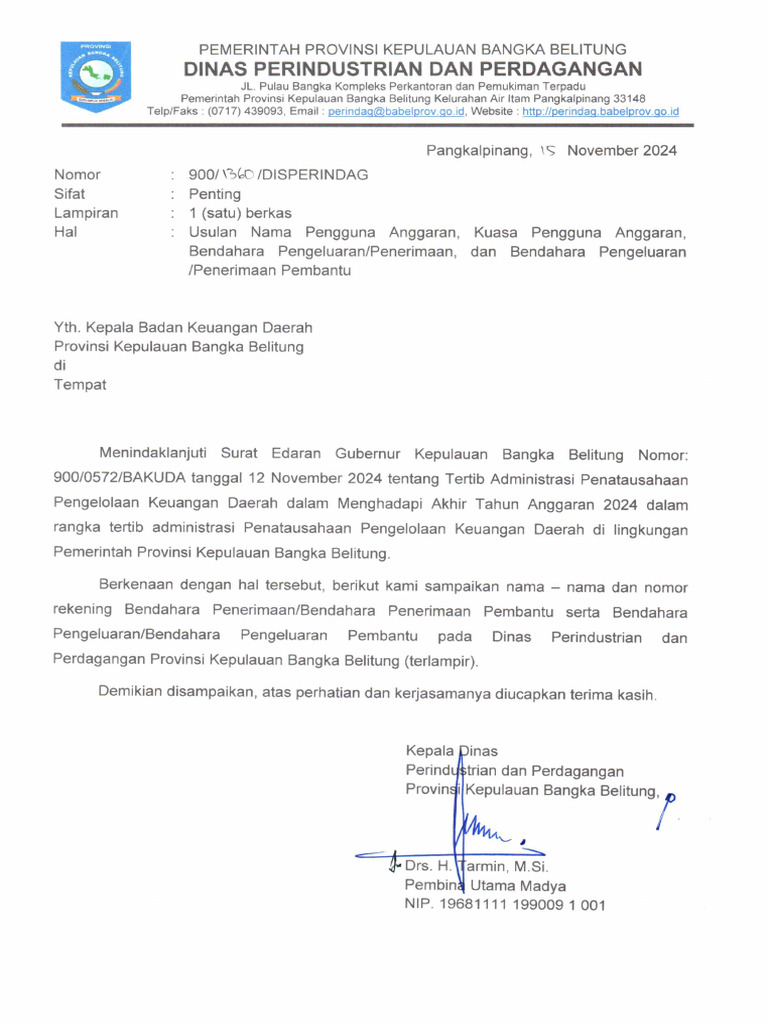 Usulan Nama Pengguna Anggaran, KPA, Bendahara Pengeluaran, Penerimaan Dan Pembantu | PDF