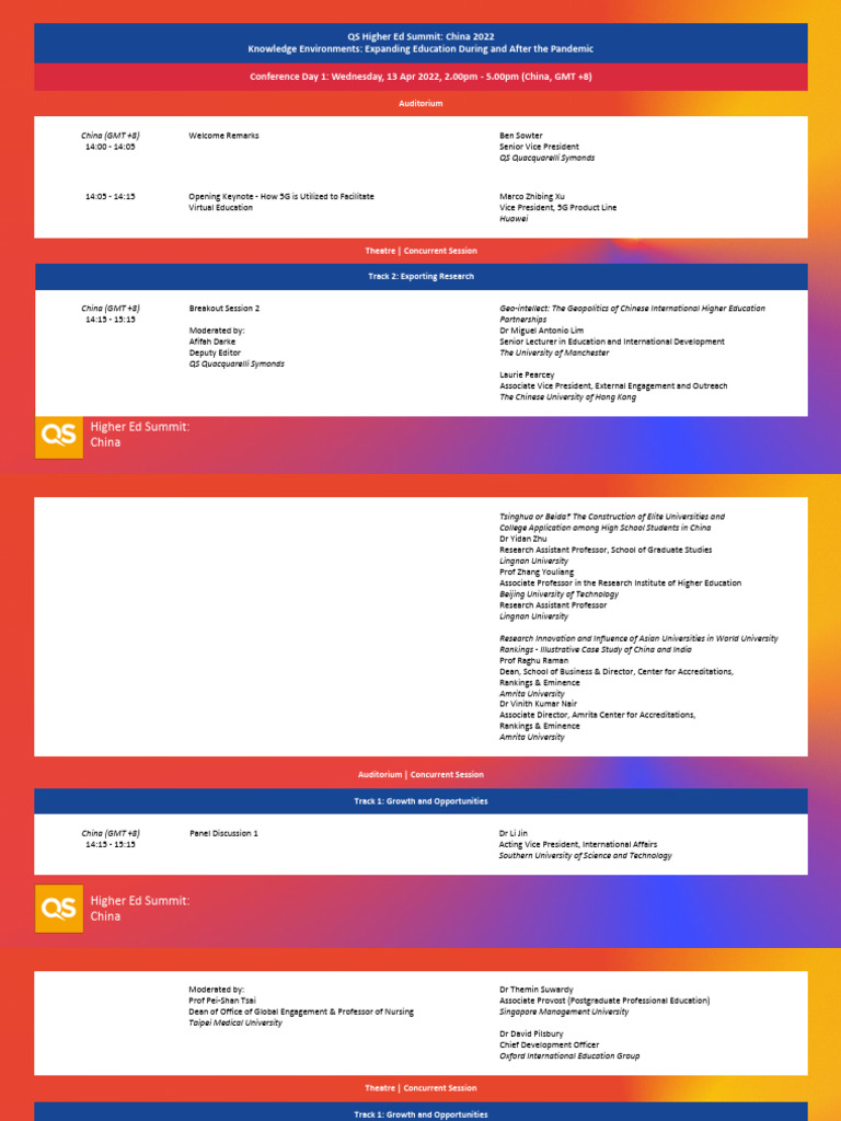 QS HES China - PROGRAMME SCHEDULE | PDF | China | World Politics