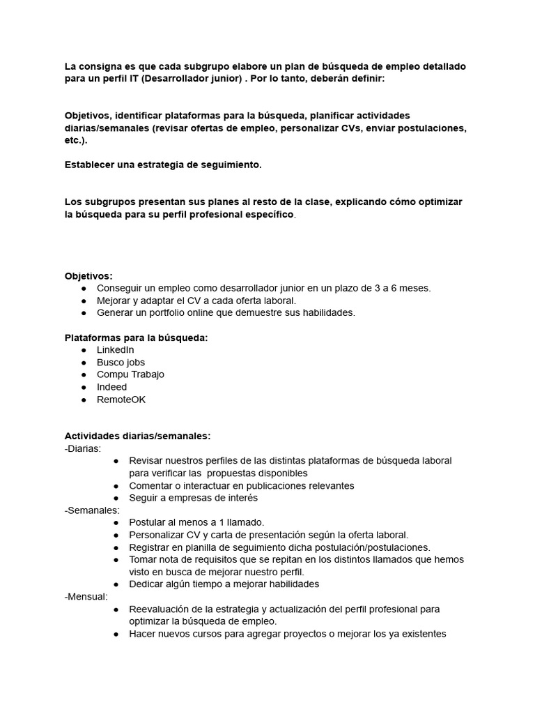 Plan de Empleo para Desarrolladores Junior | PDF