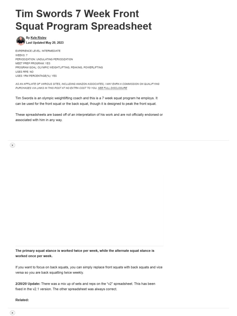 Tim Swords 7-Week Front Squat Plan | PDF | Individual Sports | Athletic ...