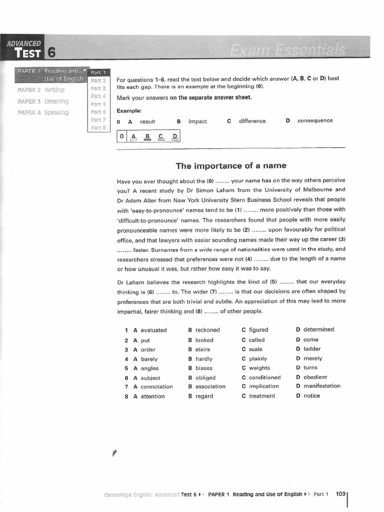 CAE Essentials 2 Test 6 | PDF