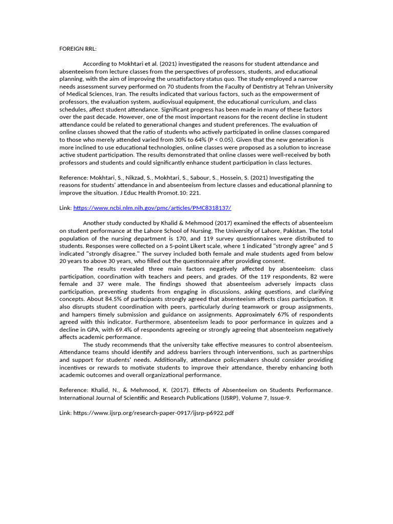 Foreign-Rrl The Effects of Students Absenteeism To The Academic ...