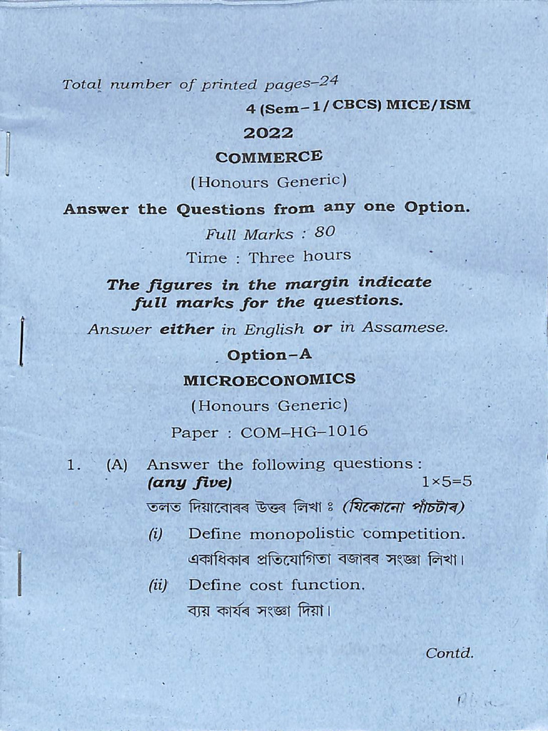 BCOM 1th Honours Generic CBCS 2022 | PDF