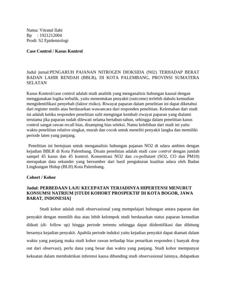 Jurnal Kohort, Case Control-Vitratul Ilahi - s2 Epid | PDF