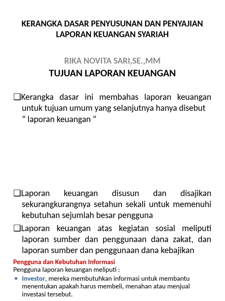 Bab 4. Kerangka Dasar Penyusunan Dan Penyajian Laporan Keuangan Syariah ...