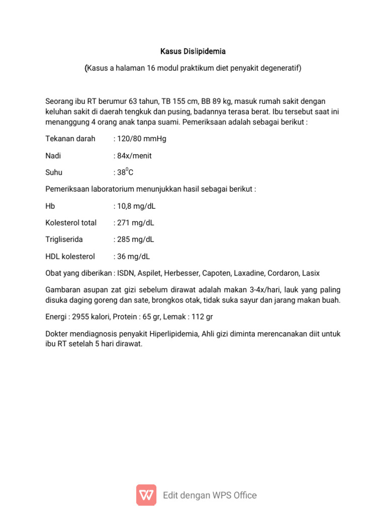 Contoh NCP Kasus Dislipidemia | PDF