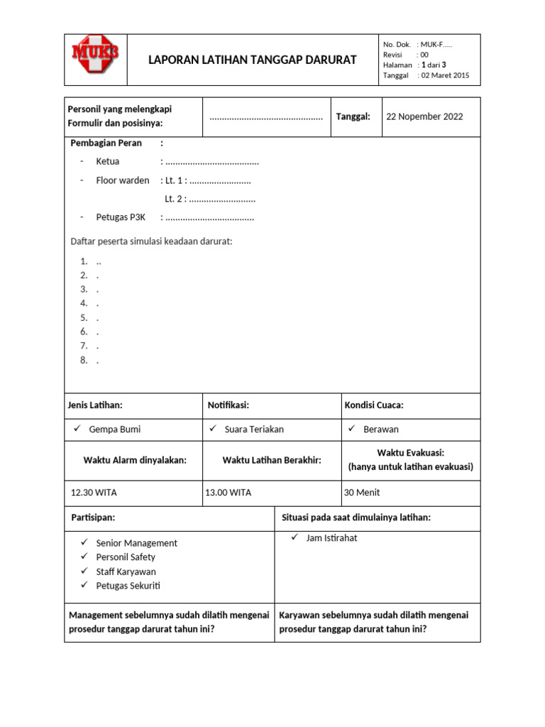 Form Latihan Tanggap Darurat | PDF