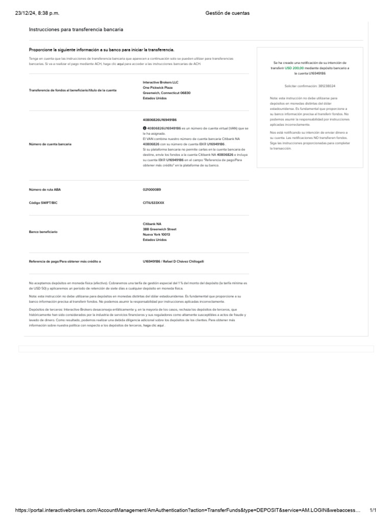 Gestión de Cuentas Interactive Brokers | PDF | Transferencia bancaria | Bancos