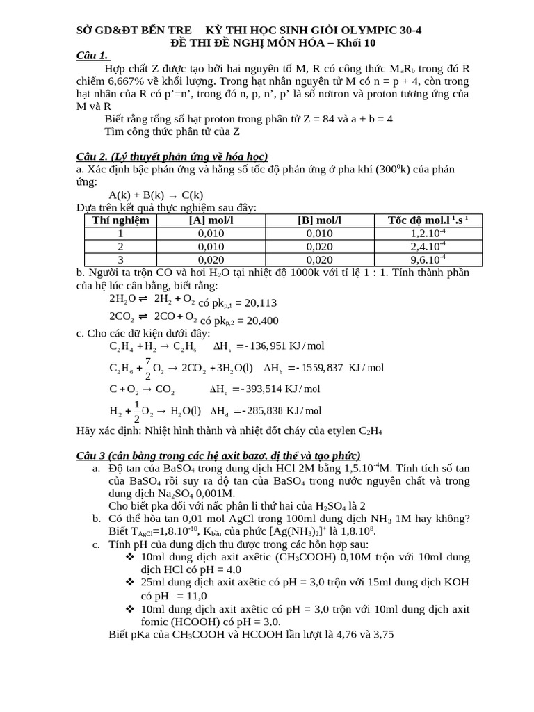 Boi Duong Hoc Sinh Gioi Olympic Co Dap An | PDF