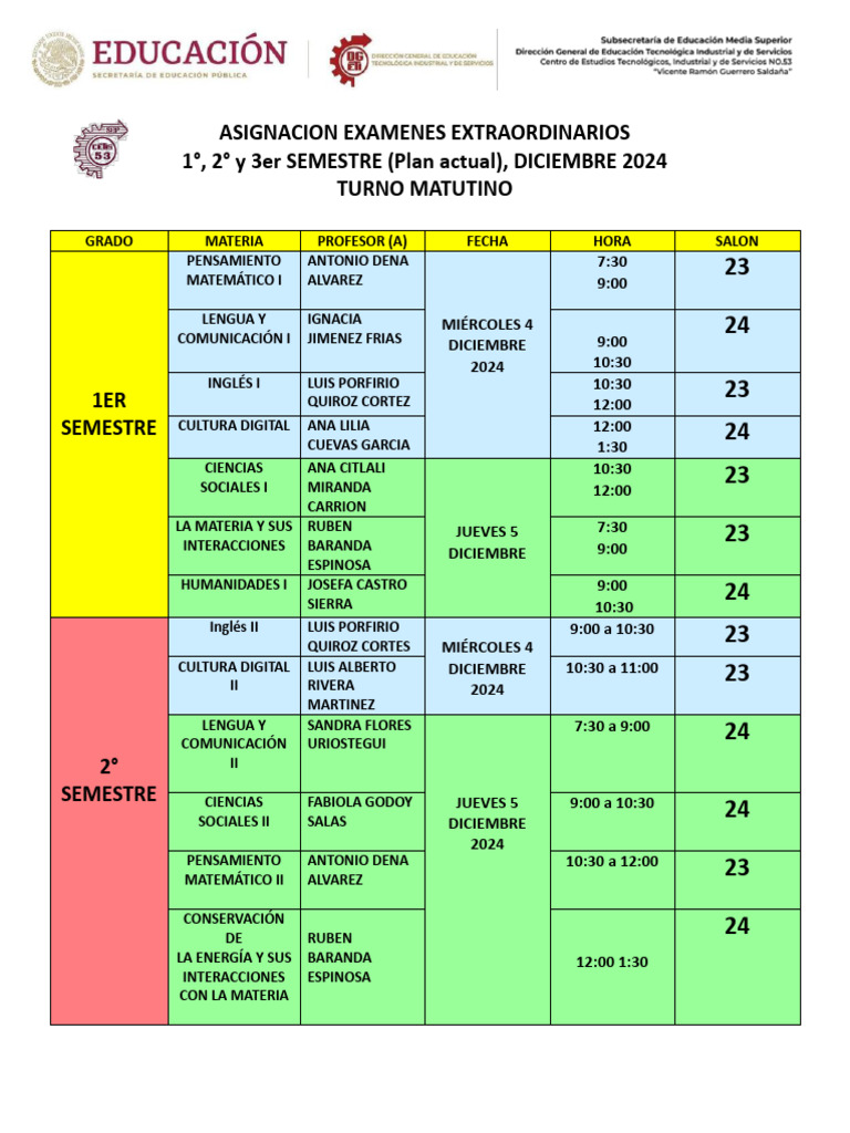 Asig-Exam Extraordinarios 02 Dic | PDF